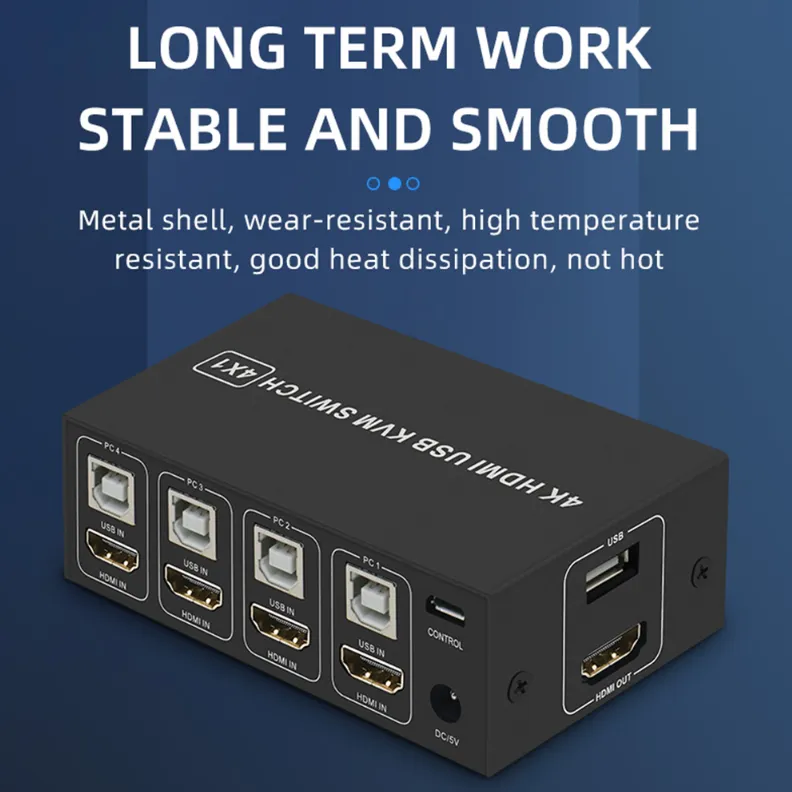 HDMI Keyboard Video Mouse Switch: 4 Port KVM Switch For Multiple ...