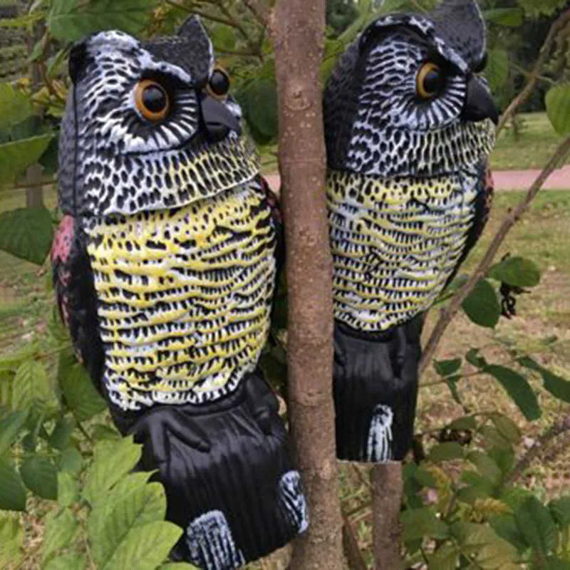 Owl Prowler Outdoor Bird Scarer Rotating Head Plastic Owl Decoy Pest ...