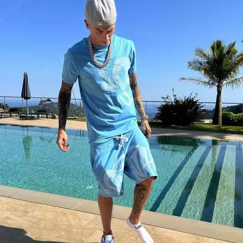 2023 Blue Syna Shirt Syna Central Cee Summer Men T Shirt Set Print ...