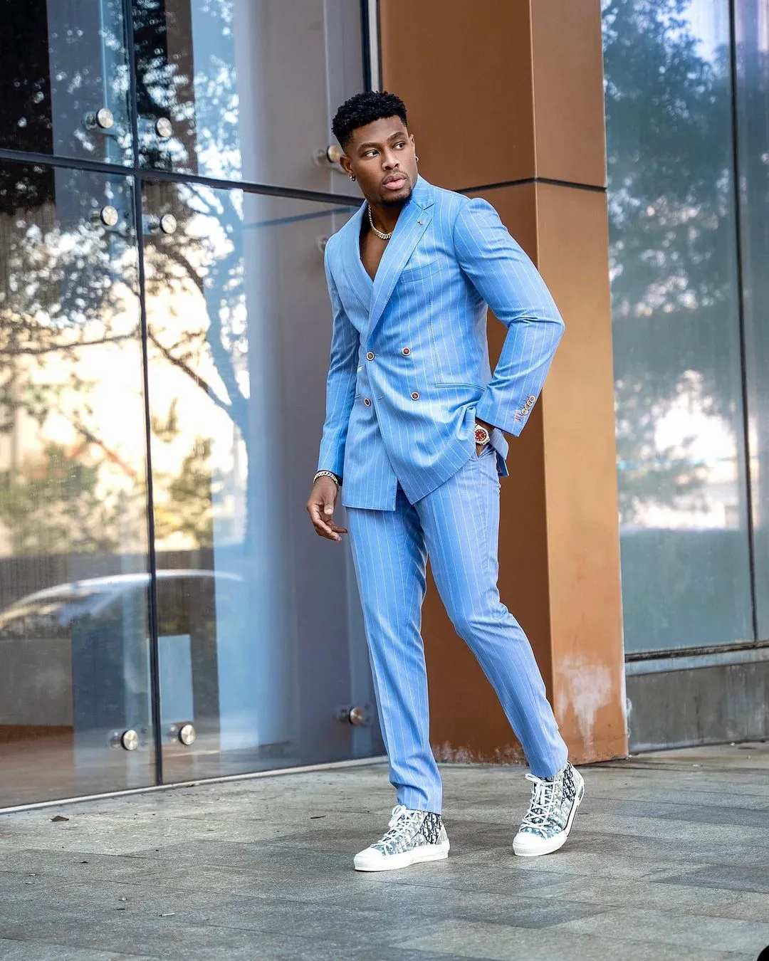 Handsome Mens Wedding Tuxedos Light Blue Stripes Men Blazers Custom ...