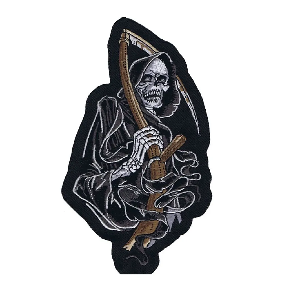 Premium Quality Biker Skull Patches - Dark Reaper Scythe Design, Iron ...