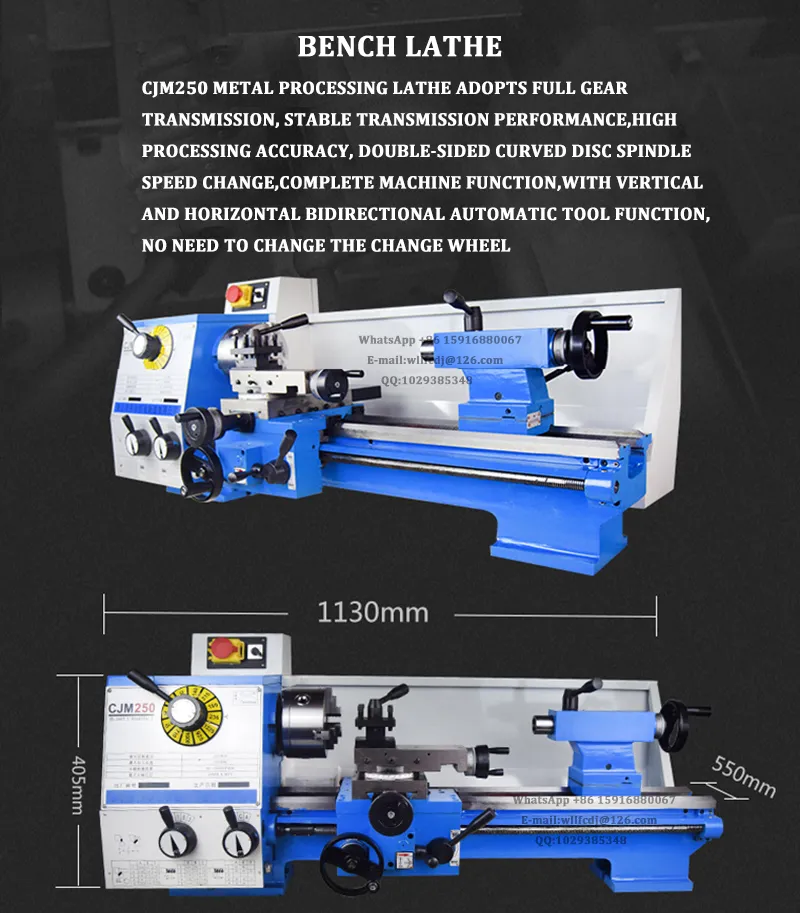 CJM250 Precision Mini Lathe - High Power Desktop Metal Lathe, Small Metalworking Machine, Ideal ...