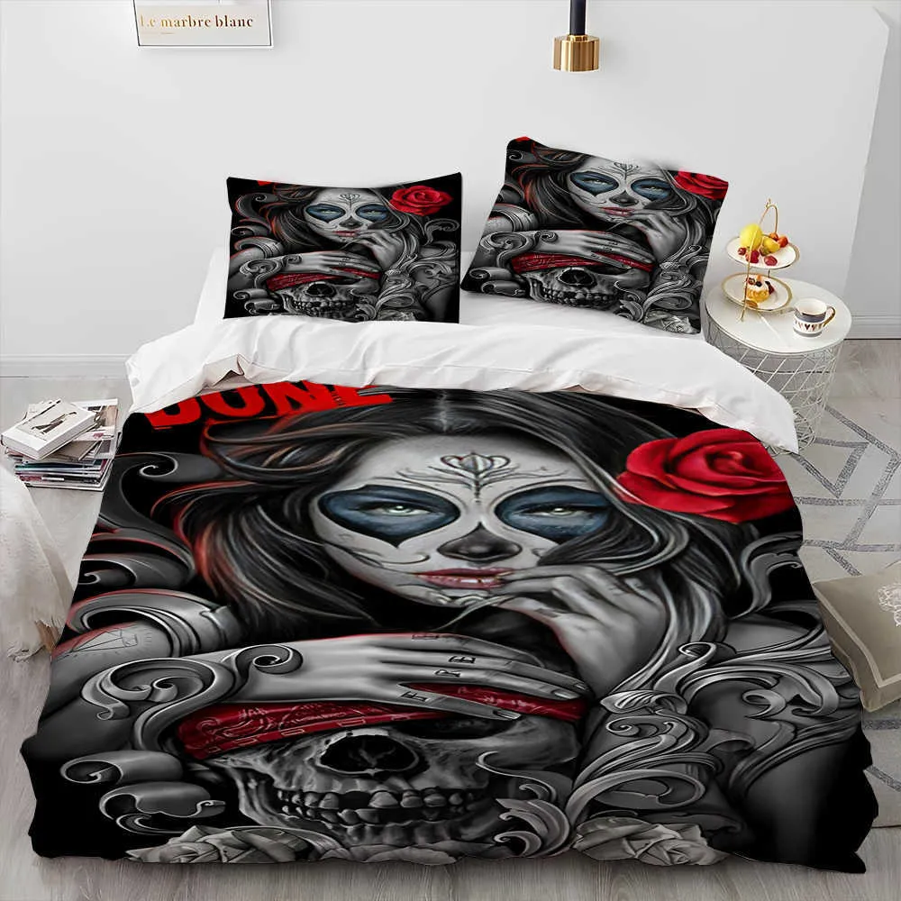 Gothic 3D Skull And Dead Girl Comforter Christmas Bedding Set Duvet ...