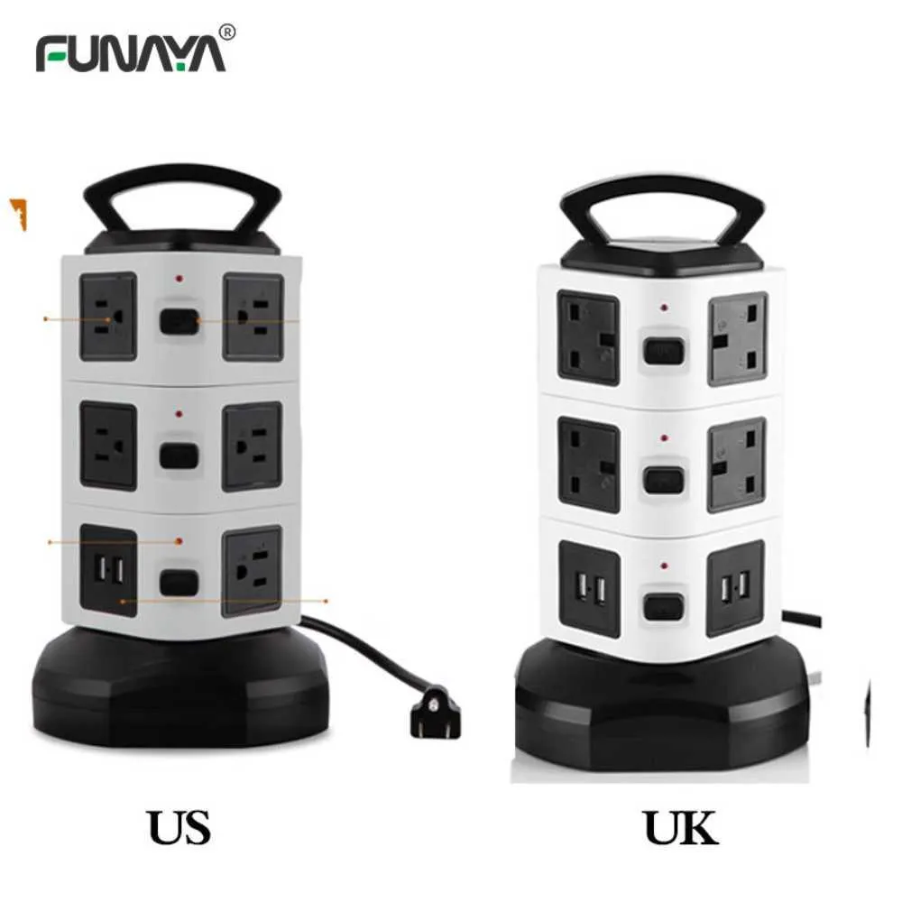 Powrui Smart Power Strip Tower Table Sockets Smart 2 4 Usb Type C UK/US ...