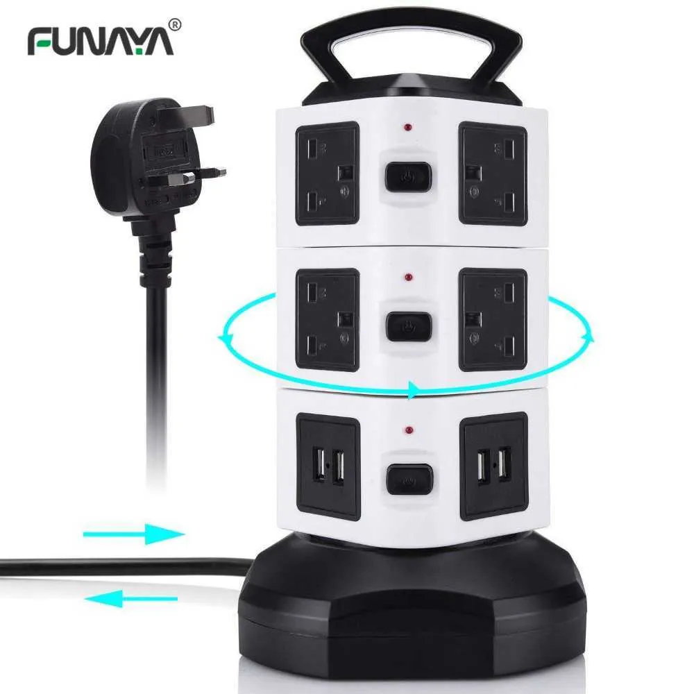 Powrui Smart Power Strip Tower Table Sockets Smart 2 4 Usb Type C UK/US ...