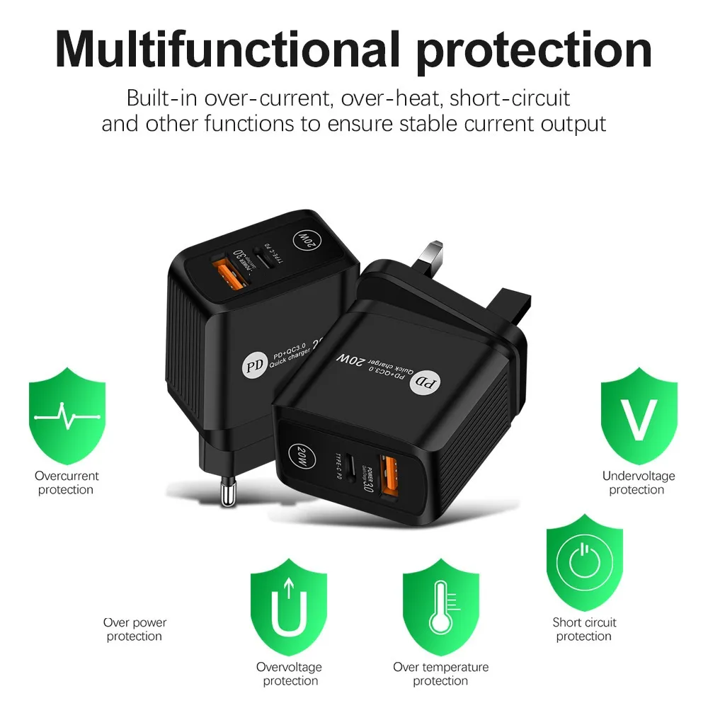 18W USB C Charger 20W PD Charger Quick Charge Power Adapter Compact EU ...