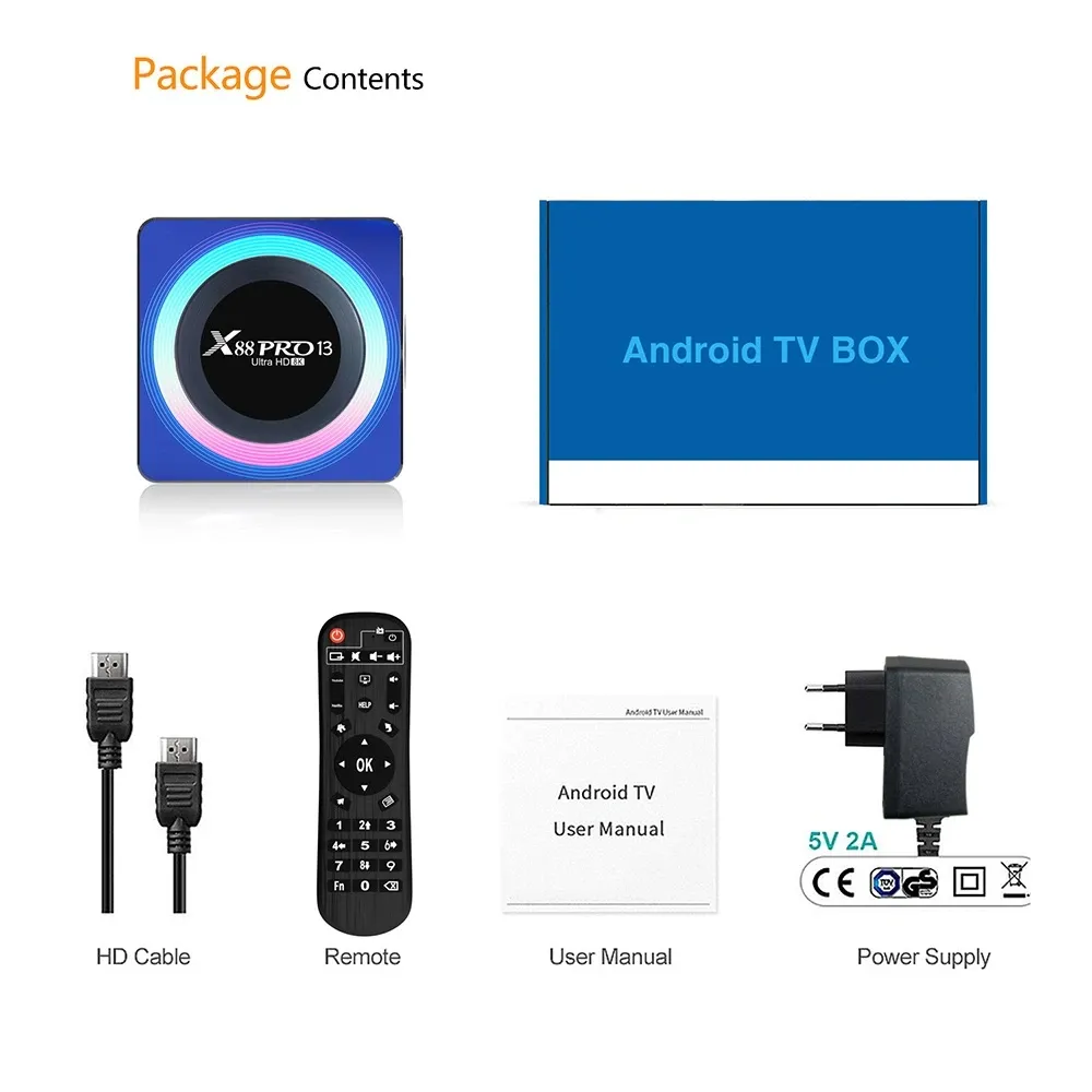 X88 PRO 13 Android 2024 Smart TV Box 8K HD WiFi6 4GB RAM 64GB ROM Quad ...