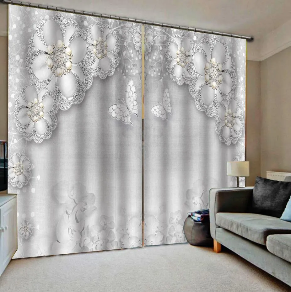 Luxury Diamond Flower Blackout Curtains: Rhinestone Embellished 3D ...
