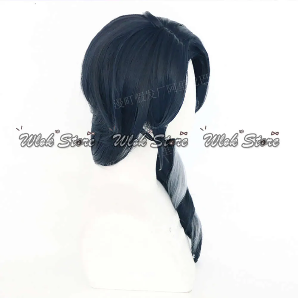 Regrator Cosplay Wig Glasses Rings Genshin Impact Dark Blue Curly ...