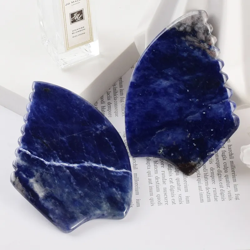 Natural Jade Gua Sha Board - Blue Stripe Stone Facial Massager for ...