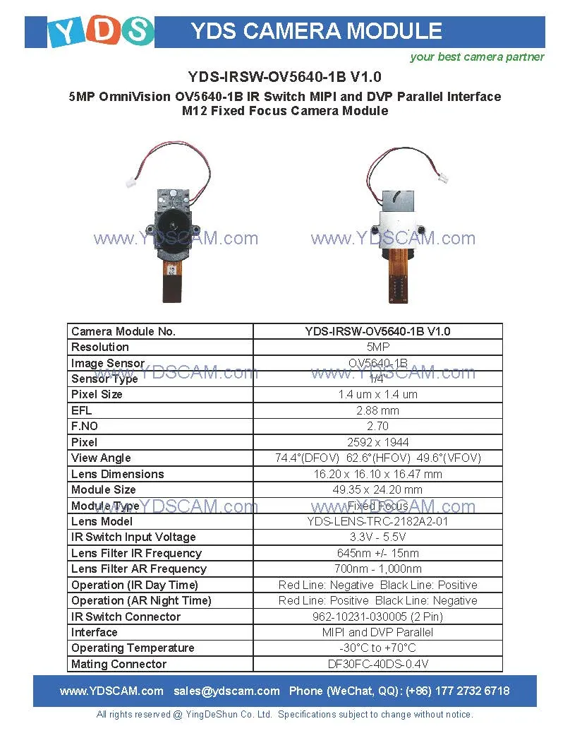 5MP OV5640 1B Axis Ir Camera Module With MIPI And DVP Parallel Interface And M12 Fixed Focus YDS ...