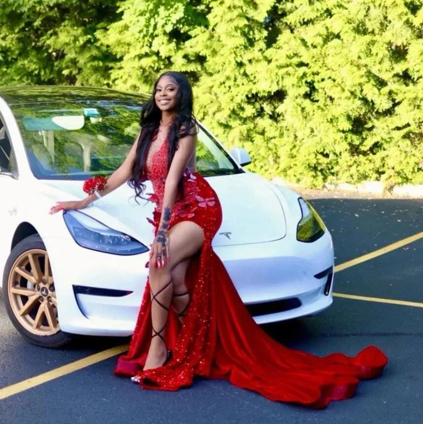 Ruby Red Mermaid Gown - Sparkly Formal Evening Dress for Women ...