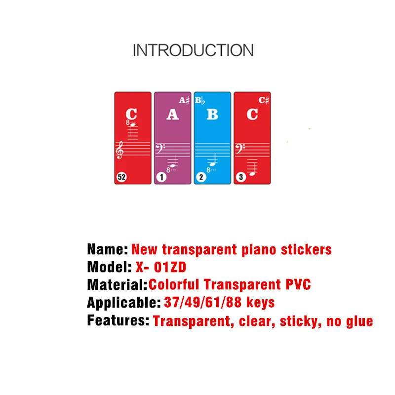 37/49/61/88 Keys New Colorful Transparent Piano Keyboard Stickers ...