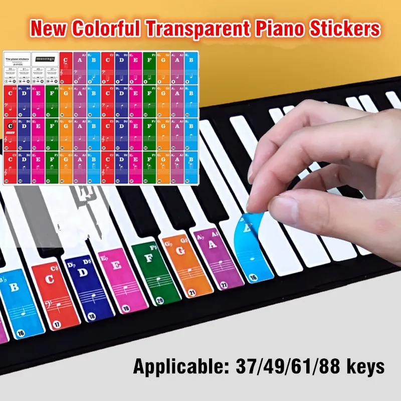 37/49/61/88 Keys New Colorful Transparent Piano Keyboard Stickers ...