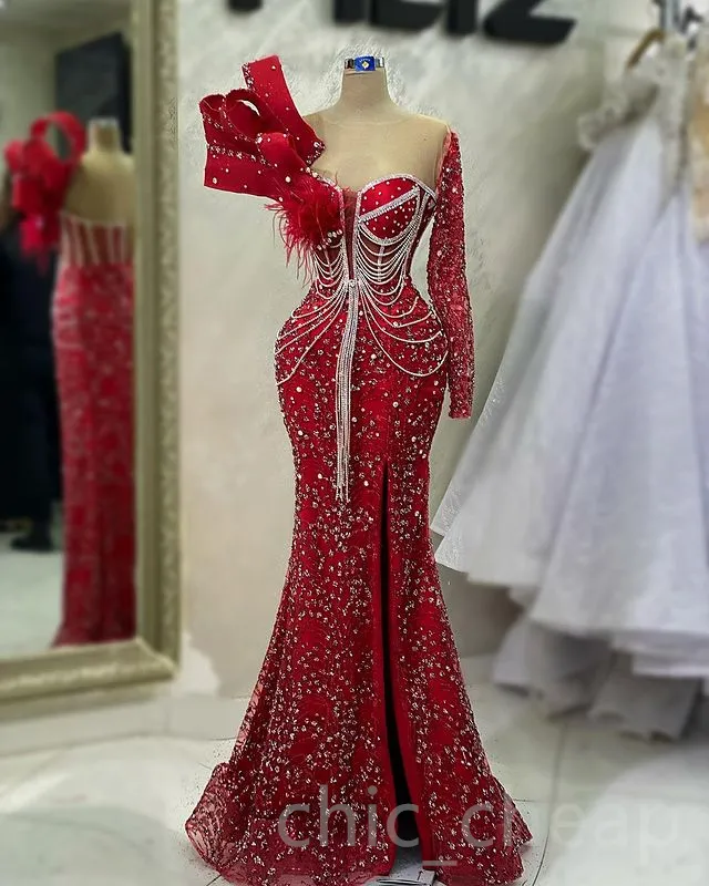 Red Beaded Mermaid Red Sparkly Prom Dress With Crystals Perfect For ...