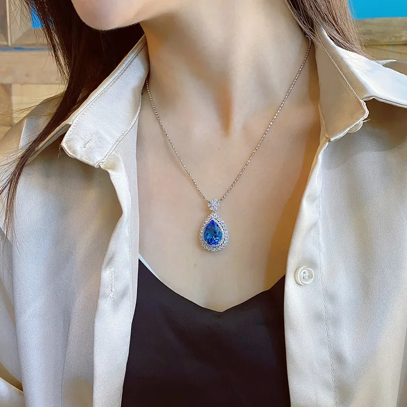 Water Drop Aquamarine Diamond Necklace Sterling... From Simplejewelry ...