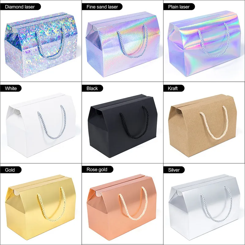 Snowflake Crispy Cake Box Kraft Paper Gift Box With Handle For ...