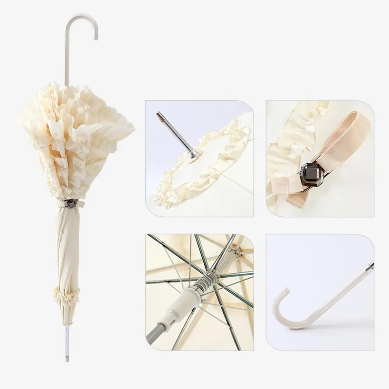 Retro Lace Ruffle Stick Lace Umbrella For Women Perfect For Cosplay ...