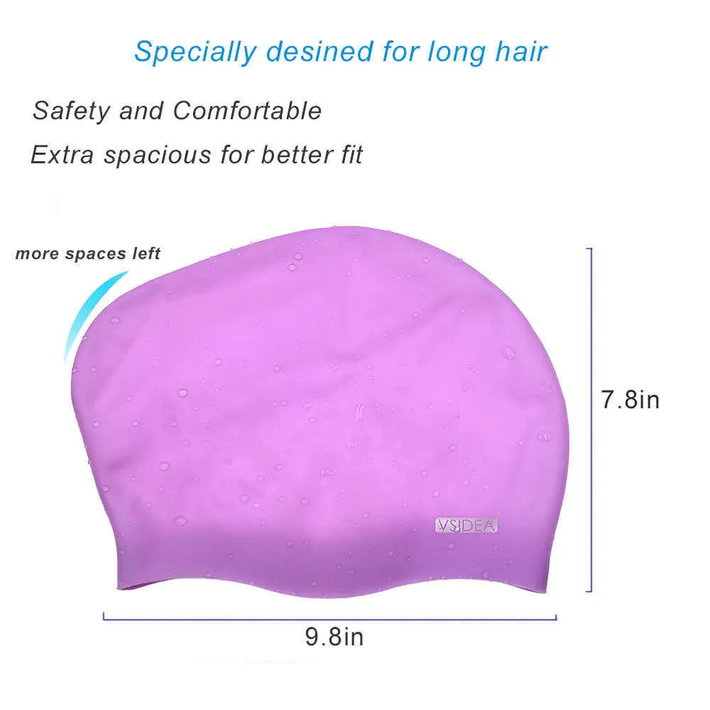 XL Silicone Swim Caps 2-Pack - Long Hair, Dreadlocks, Extensions ...
