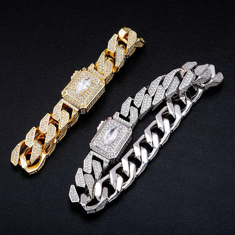 Miami Cuban Link Gold Chains Style Bracelet, Iced Out Cubic Zirconia ...