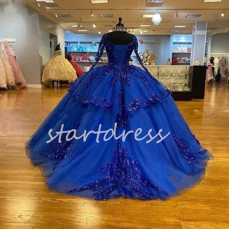 Sparkling Royal Blue Sequin Blue Sparkly Quinceanera Dresses With Long ...
