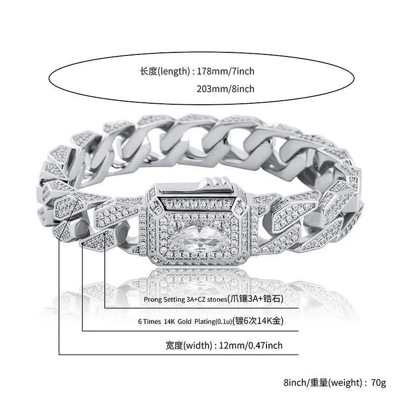 Miami Cuban Link Gold Chains Style Bracelet, Iced Out Cubic Zirconia ...