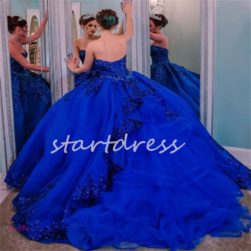 Sparkling Royal Blue Sequin Dress Stores For Quinceanera With Lace Up ...
