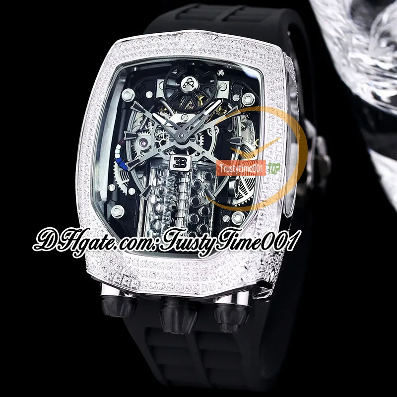Bugatti Chiron Tourbillon Watch Skeleton Dial, Diamond Inlay, Red ...