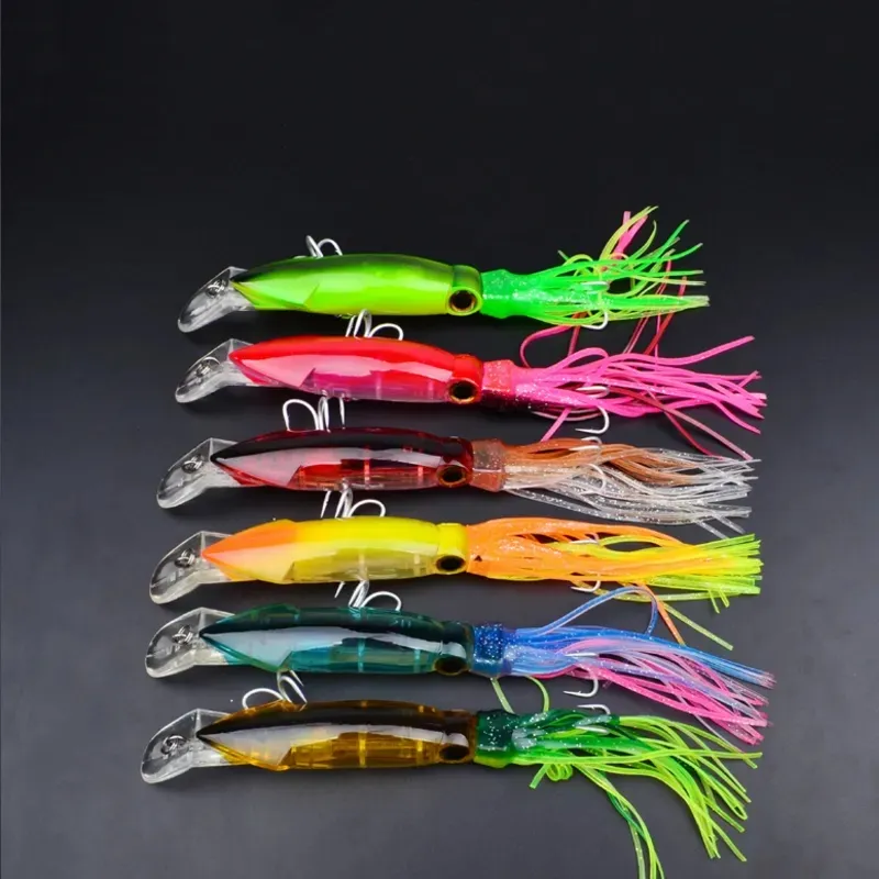 Fishing Baits Squid Lures 14cm 40g With 3D Eyes And Beard Fish Hook ...