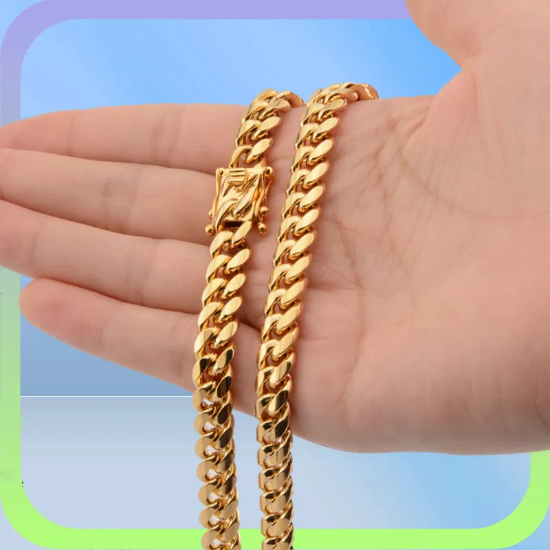 Stainless Steel Gold 10mm Cuban Curb Link Chain Real Silver Necklace ...