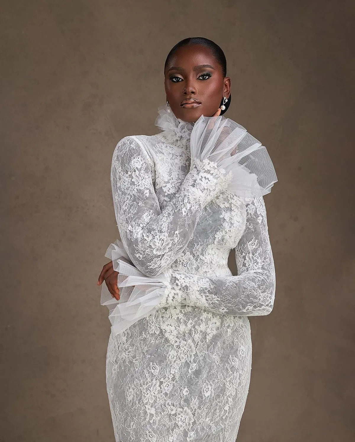 Stunning Muslim Mermaid Silhouette Wedding Dress With High Neck, Long ...