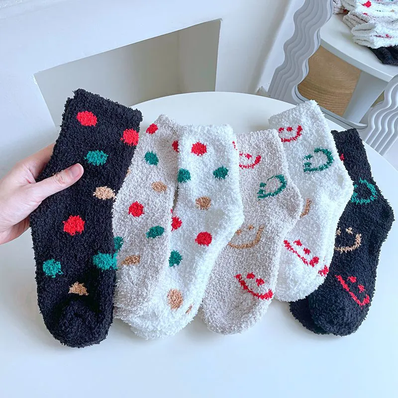 Colorful Dot Fuzzy Cute Fuzzy Sockss For Women Warm Winter Floor Cute ...