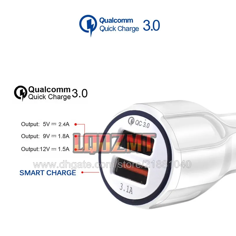 39W Dual USB Car Charger - QC3.0 Fast Charging Adapter for Phones ...