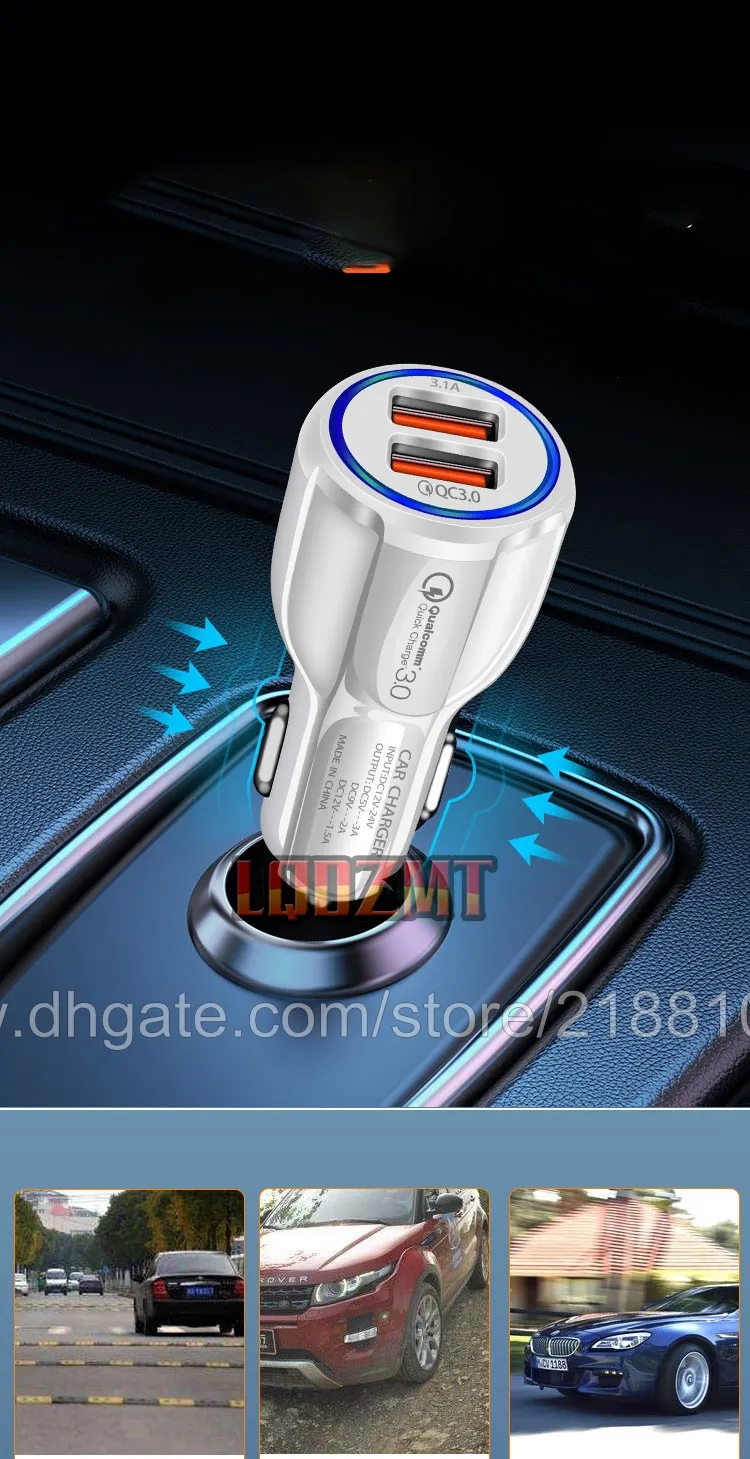 39W Dual USB Car Charger - QC3.0 Fast Charging Adapter for Phones ...