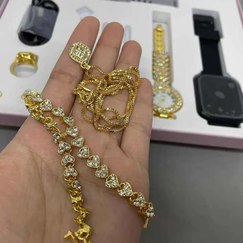 Elegant 8-in-1 Women's Smartwatch Set: Gold Accents, Double Strap ...
