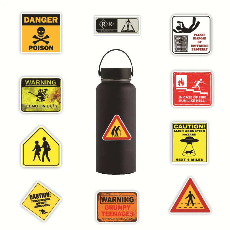 Warning Sign Stickers, Waterproof Vinyl Decals For Laptop, Water Bottle ...