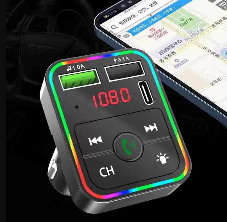 F2 Bluetooth Car Kit FM Transmitter Wireless Radio Adapter With Hands ...