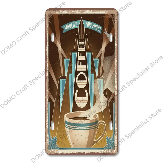 Vintage Tin Metal Coffee Licenses Plate Plaque Retro Coffee Time Design ...