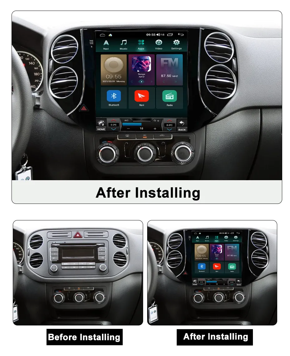 2 Din Player Android 11 For Tesla Type Car Dvd Radio For VW Volkswagen ...