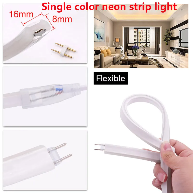 Neon LED Strip Lights, 120 LEDs/M, Waterproof Flexible Ribbon Tape For ...