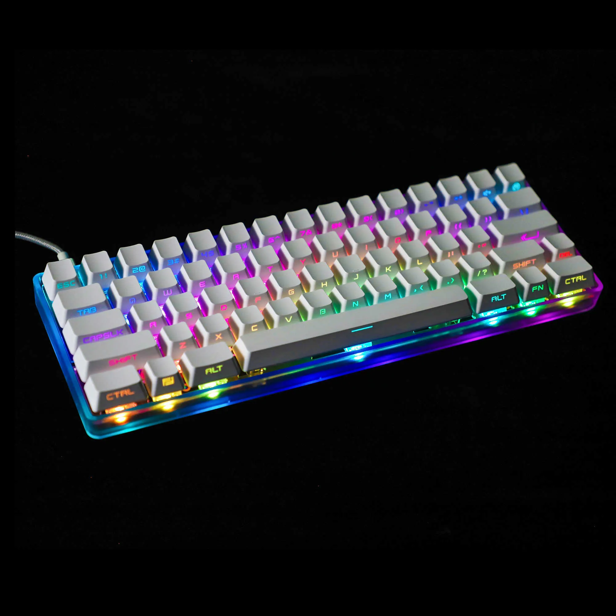 Double Shot PBT Keycaps Black White Side Lit Shine Through For MX ...