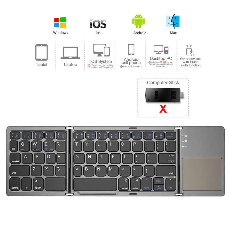 AVATTO Mini Folding Wireless Bluetooth Keyboard With Touchpad Russian ...