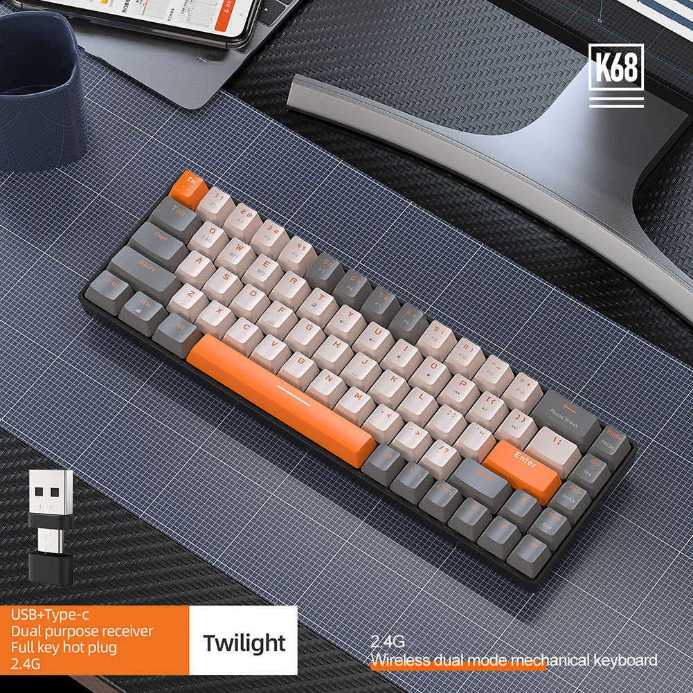 Back Lit Wireless Keyboard Compact 68 Key Mechanical Keyboard With ...