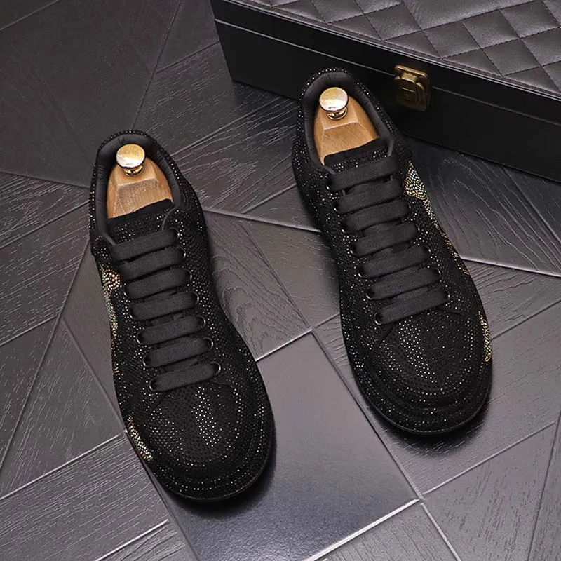 Mens Rhinestone Sparkly Dress Shoes Mens With Thick Bottom Perfect For ...