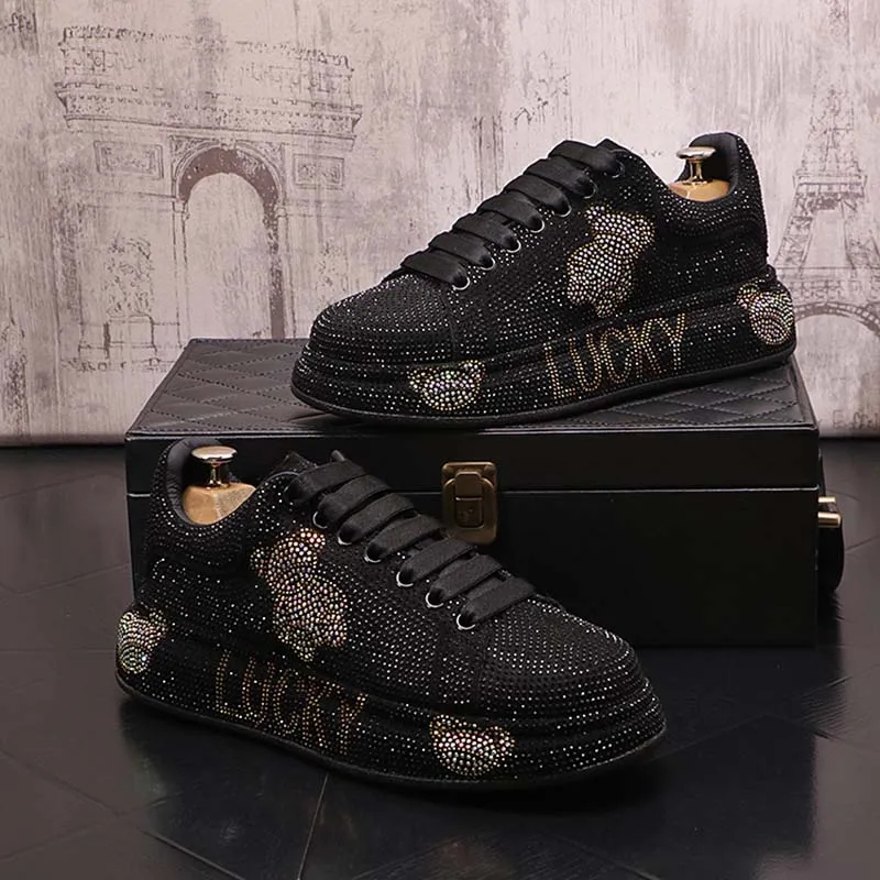 Mens Rhinestone Sparkly Dress Shoes Mens With Thick Bottom Perfect For ...