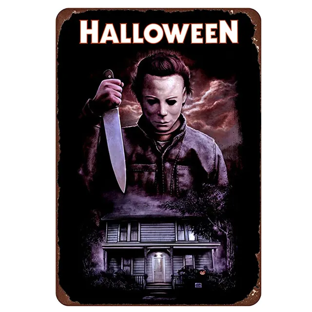 Vintage Horror Movies Poster Painting Over Painted Metal Plate Signs ...