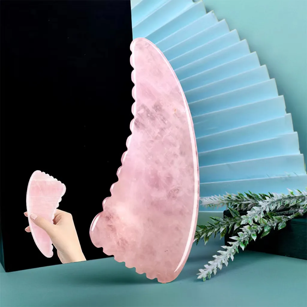 Natural Stone Sawtooth Rose Quartz Face Gua Sha Tool For Facial, Neck ...