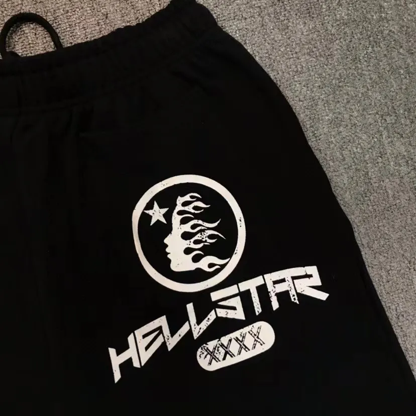 Hellstar shorts men's oversized shorts hellstar straight tube pants loose pants high street hip ...