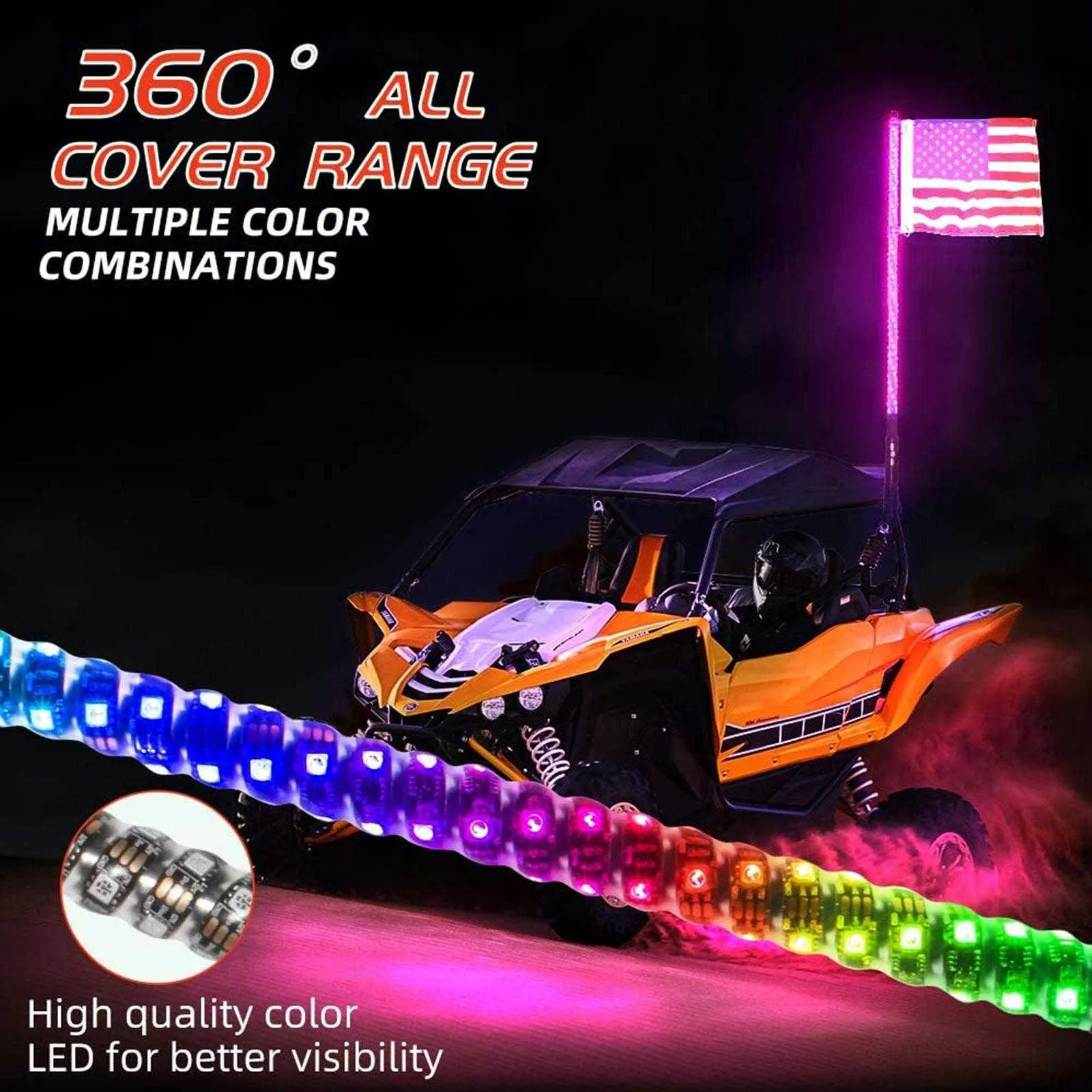 RGB LED Beach Marquee Lights Upgraded Antenna Lamp For Car, Off Road ...