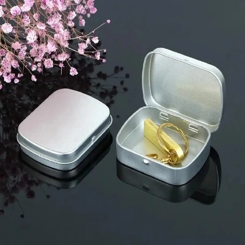 Metal Tin Box With Lid, Small Silver Hinge Tin Box Square, Miniature ...